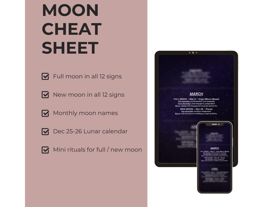 Moon Cheat Sheet | Adhd-friendly Astrology Guide (digital Download) - Etsy