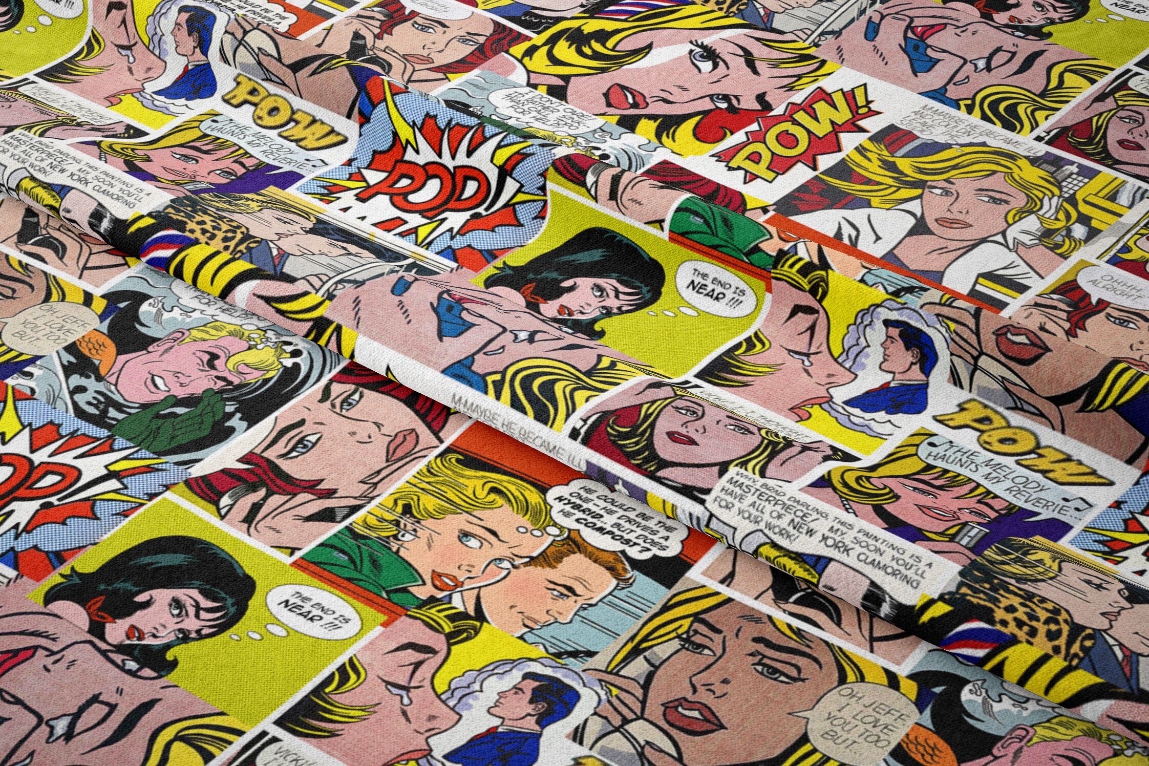 Colorful Comic Characters Pop Art Pattern Fabric by the Yard, for ...