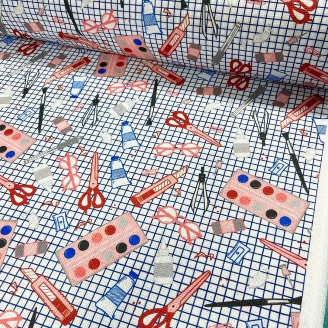 School Themed Raschel Fabric by the Yard, Red Patterned Polyester ...