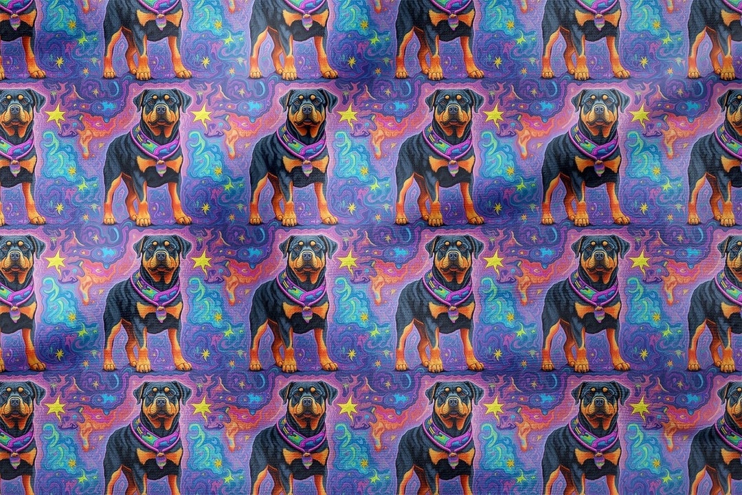 Colorful Illustration Rottweiler Pattern Digital Printed Design Fabric ...