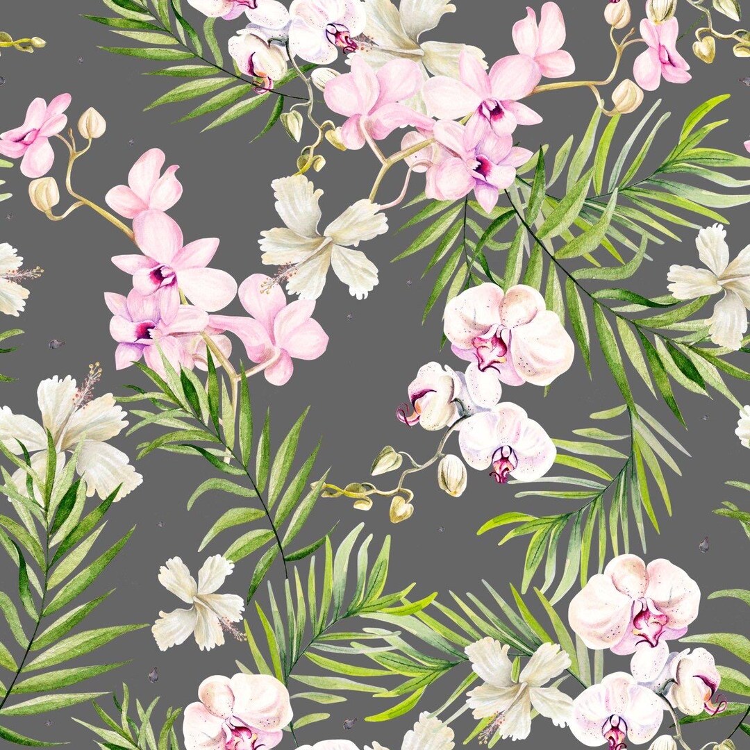 Orchid Patterned Digital Printing Fabric on Grey Background for Covers ...