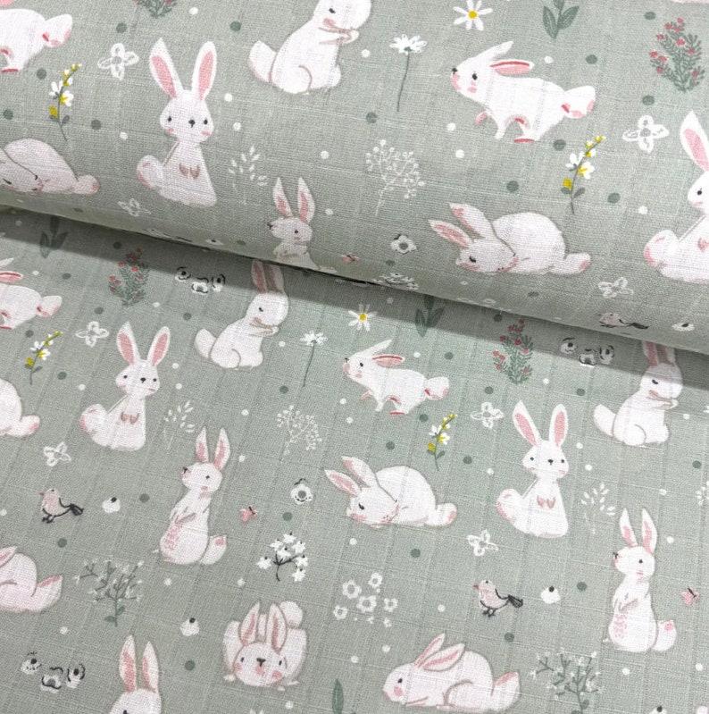 Curious Rabbit Patterned Muslin Fabric Double Gauze Cotton Muslin ...
