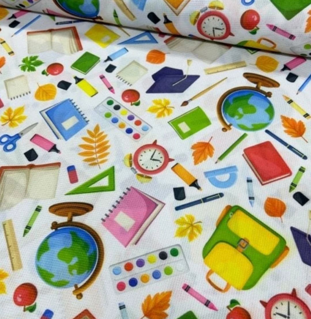 School Supplies Patterned Raschel Fabric School Supplies Patterned ...