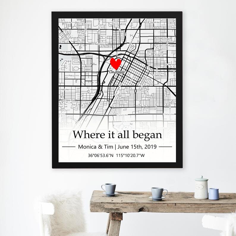 Where It All Began Map , First Anniversary Gift , Engagement Map , Gift ...