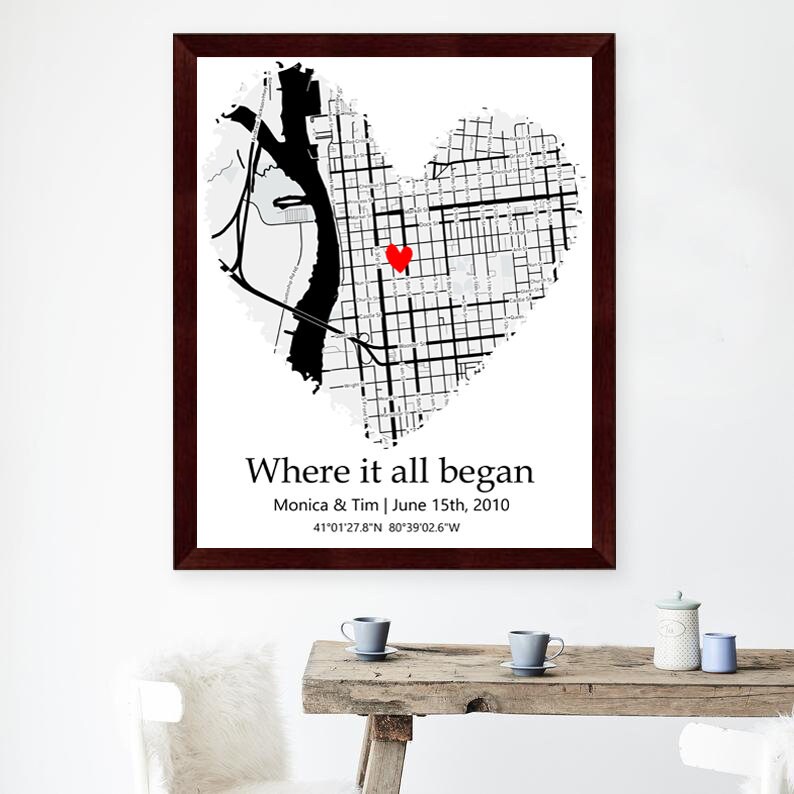 Where It All Began Map , Frame Wall Canvas , Gift for Girlfriend ...