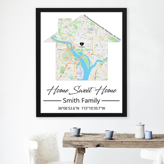 Home Sweet Home map map for home your home location | Etsy