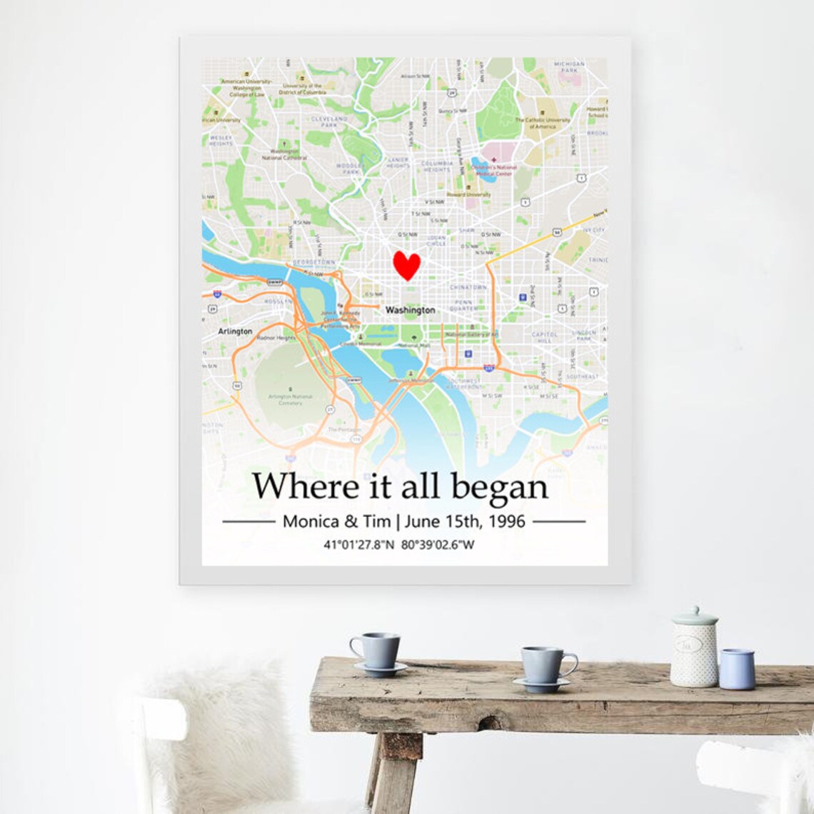 Where it all began map custom map our first date framed | Etsy