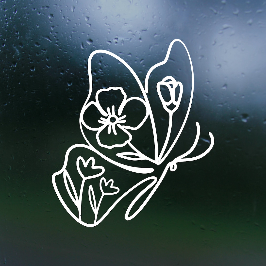 Dye Cut Vinyl Line Art Flowered Butterfly Decal Car Decal, Laptop Decal ...