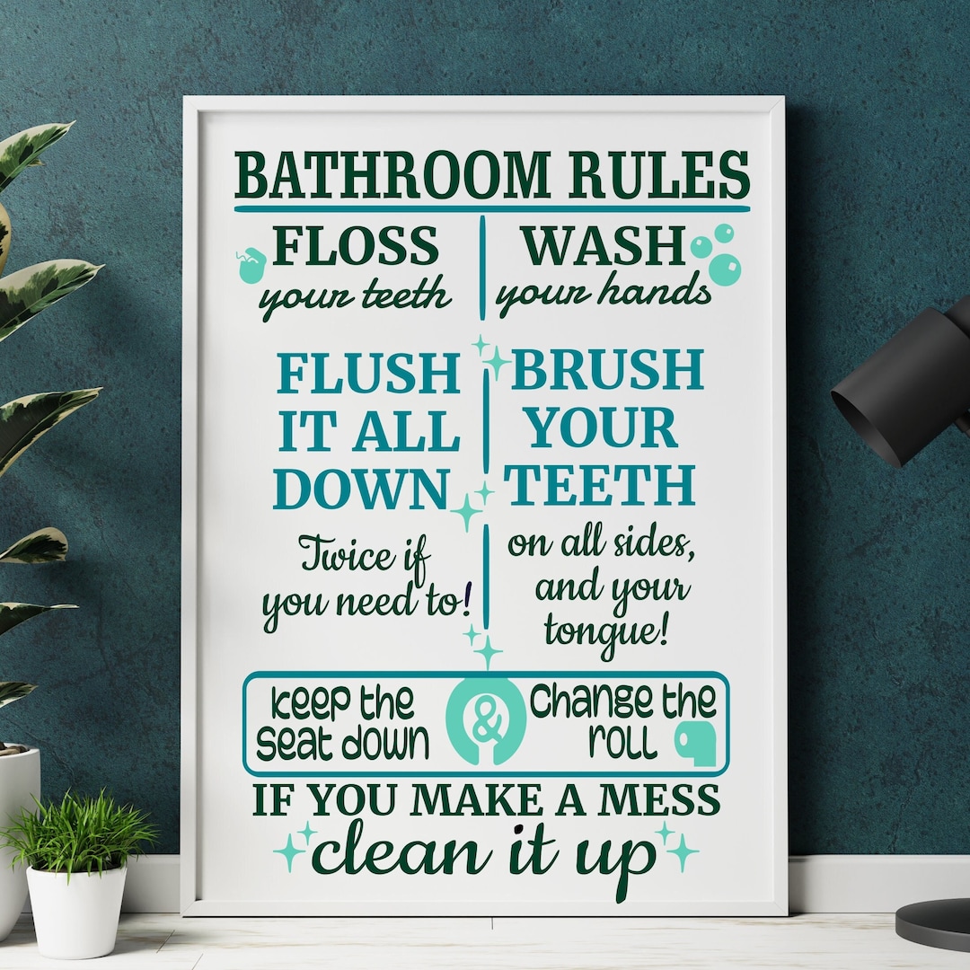 Custom Designed Bathroom Rules Decal for DIY Signs, Canvas, Mirrors DIY ...