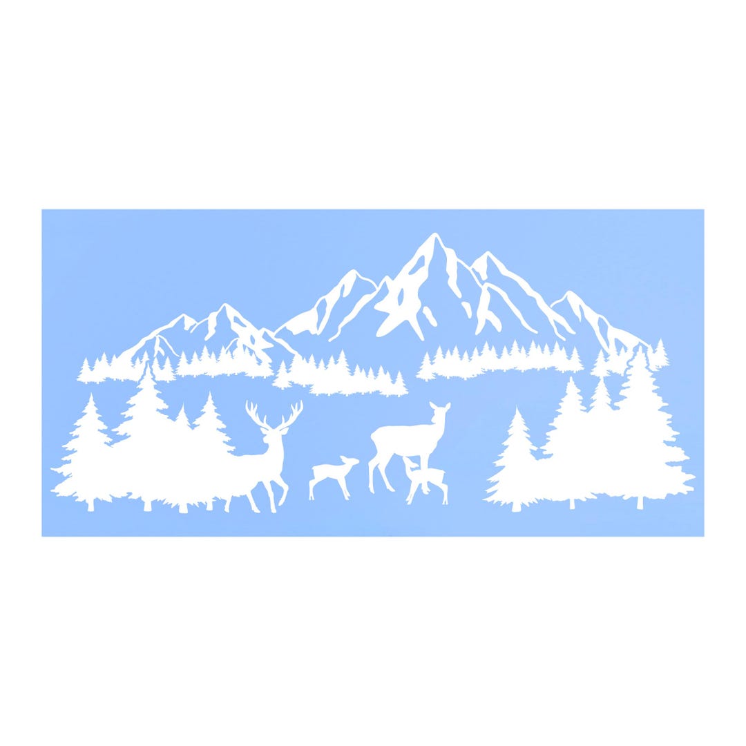 Large Deer Family Outdoor Mountain Scene Decal - Truck Decal, Car Decal ...