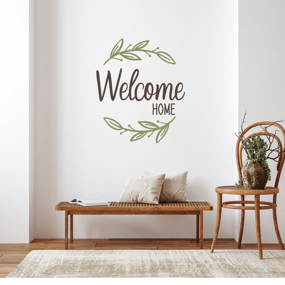 Die Cut Vinyl "welcome Home" Wreath Wall Decal - Living Room Decal ...