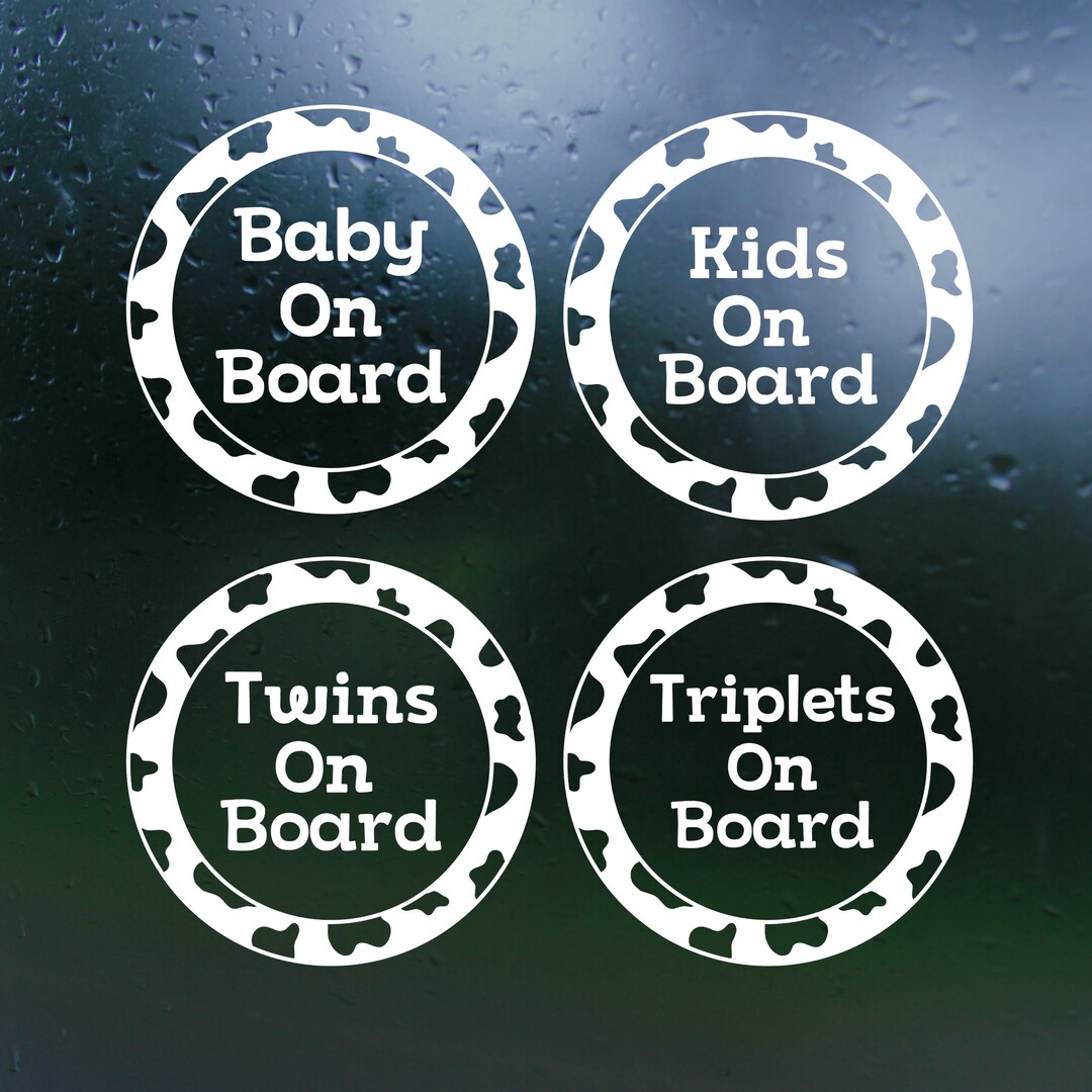 Die Cut Vinyl Cow Print Baby / Kids / Twins / Triplets on Board Decal ...