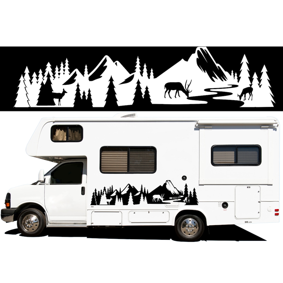 New Die Cut Vinyl Outdoor Deer, Mountain Scene Decal Truck Decal ...