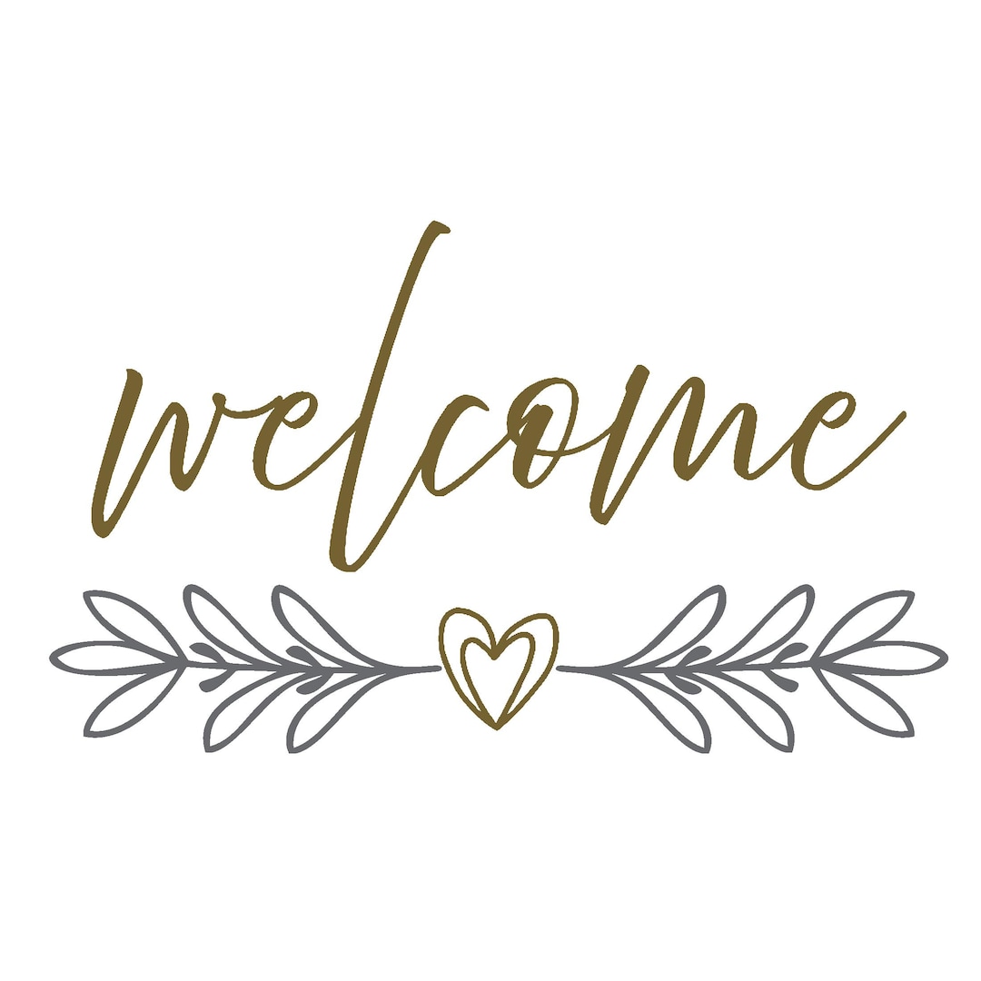 Waterproof Die Cut Vinyl "welcome" Decal With Simple Foliage and Heart ...