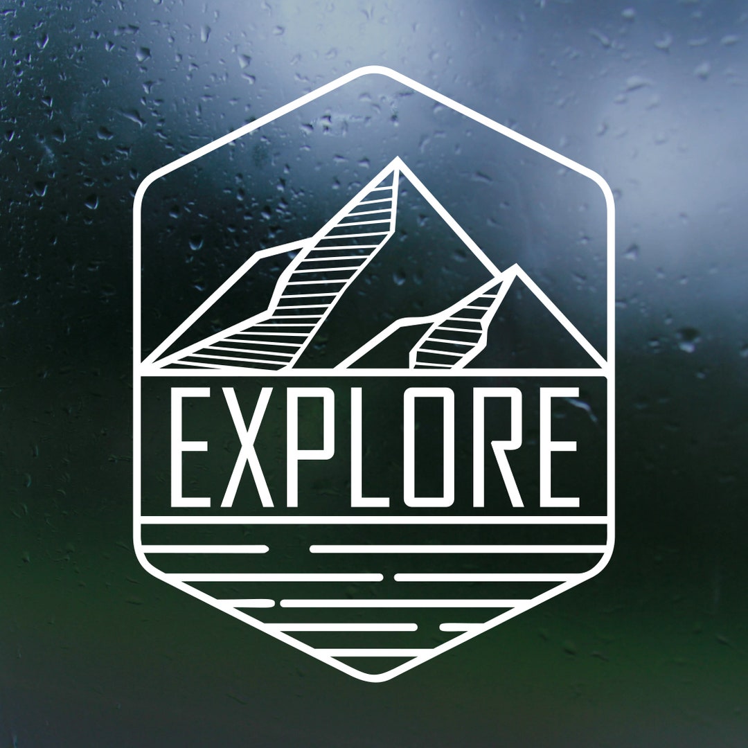 Explore Line Art Mountain Scene Decal Car Decal, Truck Decal, Laptop ...