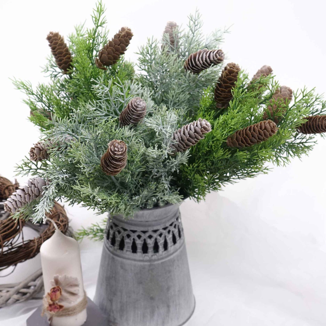 Pine and Cone Bush Short 41cmh | Artificial Faux Pine Rustic Cottage ...