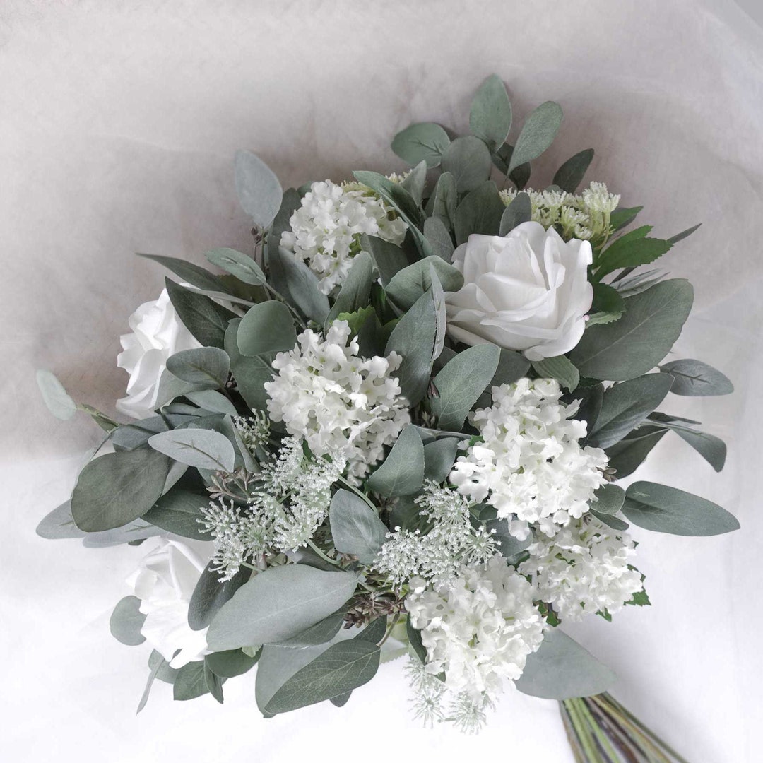 White Rose Eucalyptus Bouquet 50cmh X 35cmw Hand-tied Flower Bouquet ...