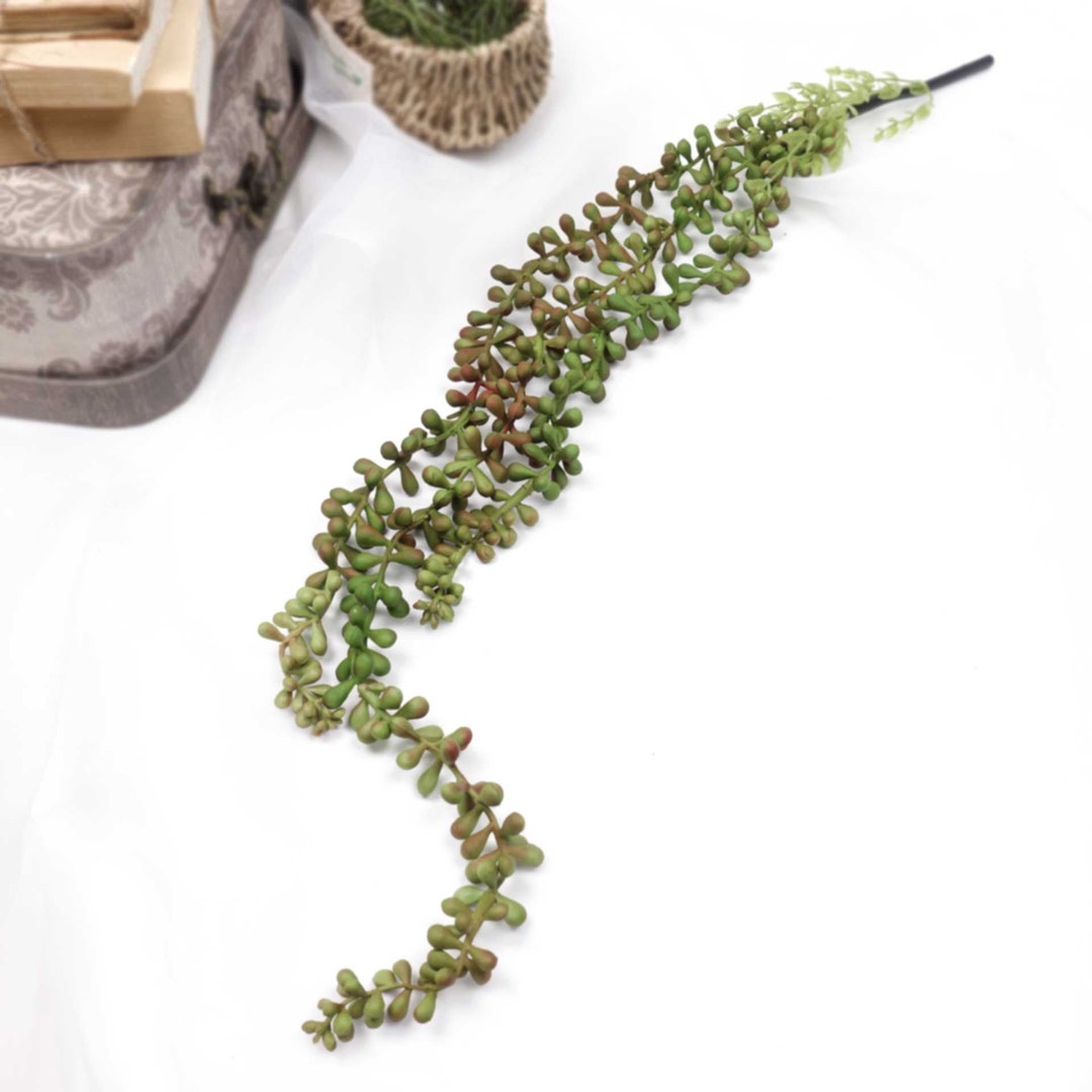 String of Pearl Hanging 74cmh in Burgundy Green Artificial Greenery ...