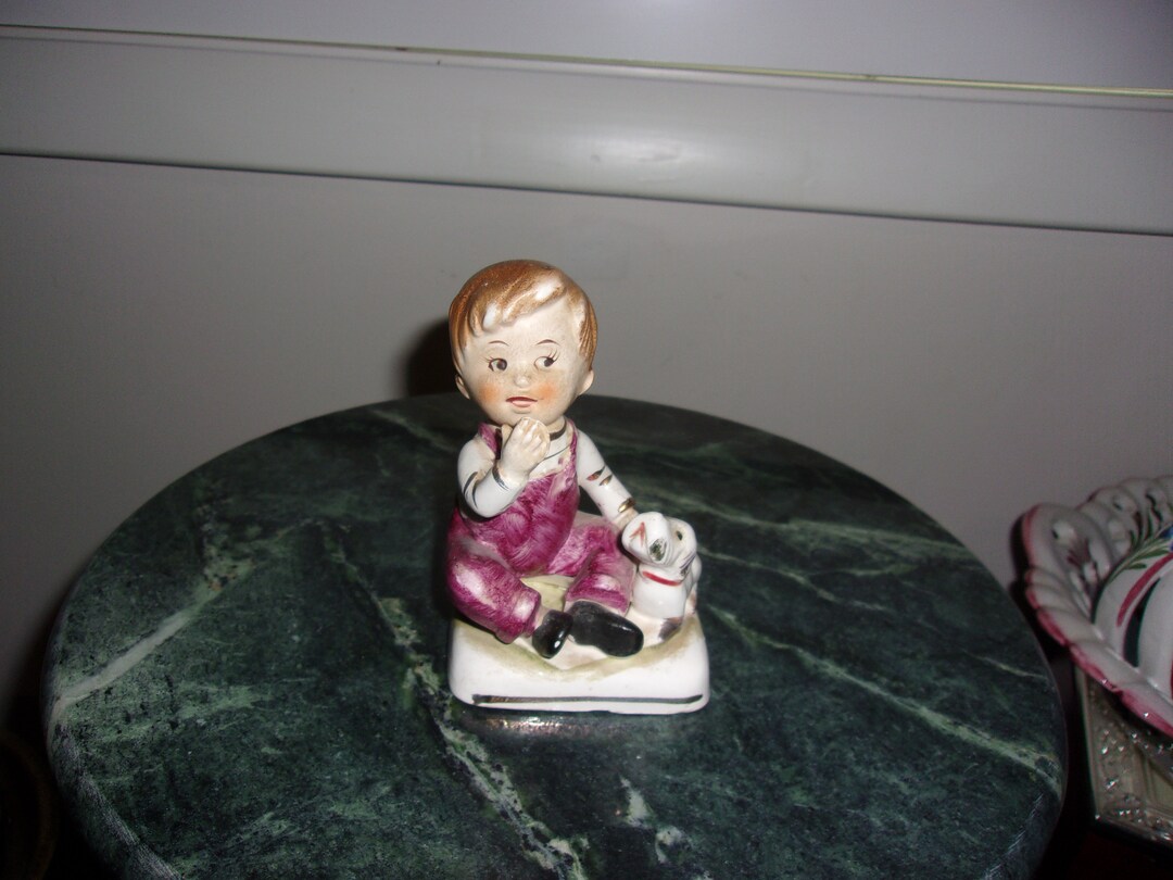 Vintage Ceramic Boy With Dog Figurine - Etsy