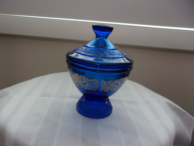 Vintage Cobalt Blue Glass Container With Gold Details - Etsy