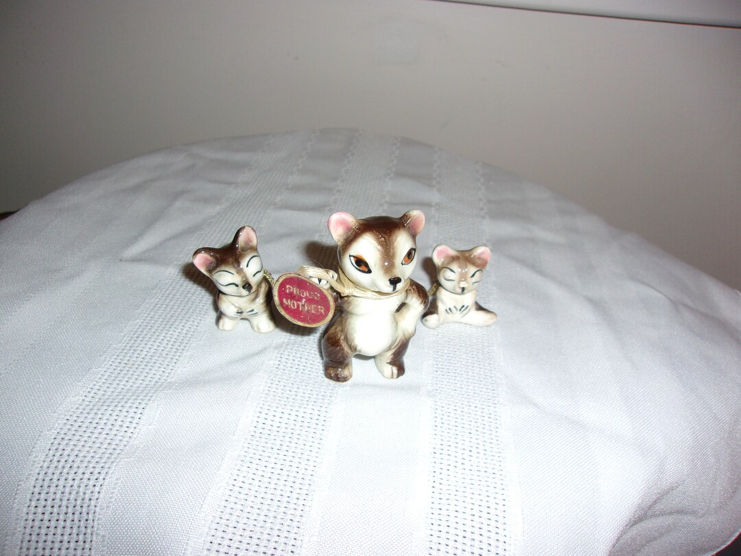 Vintage Proud Mother Bone China Fox? and Two Kits Figurine - Etsy