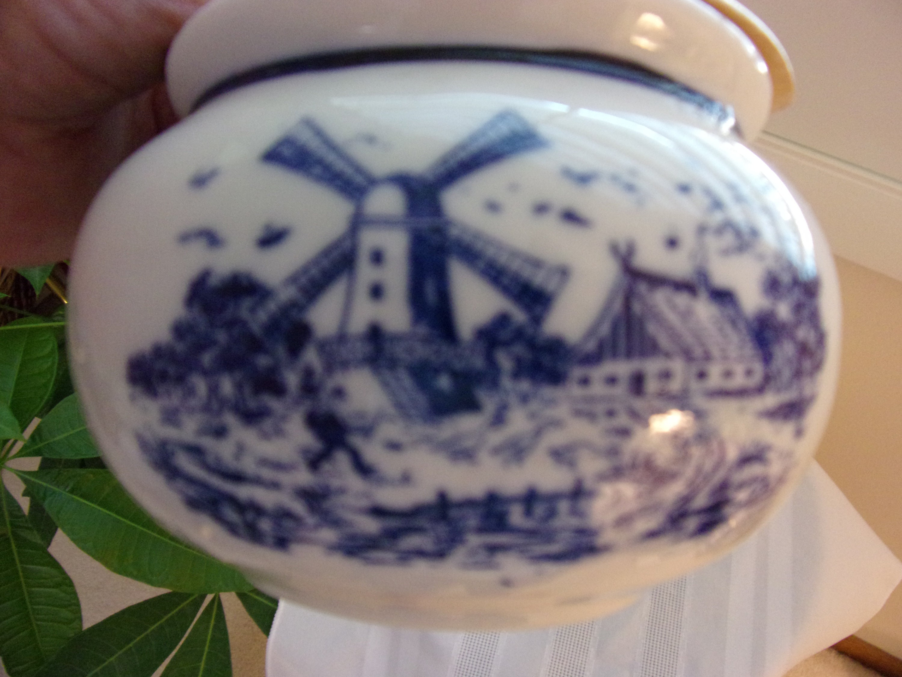 Vintage Ceramic Blue & White Salt Cellar With Wood Top | Etsy