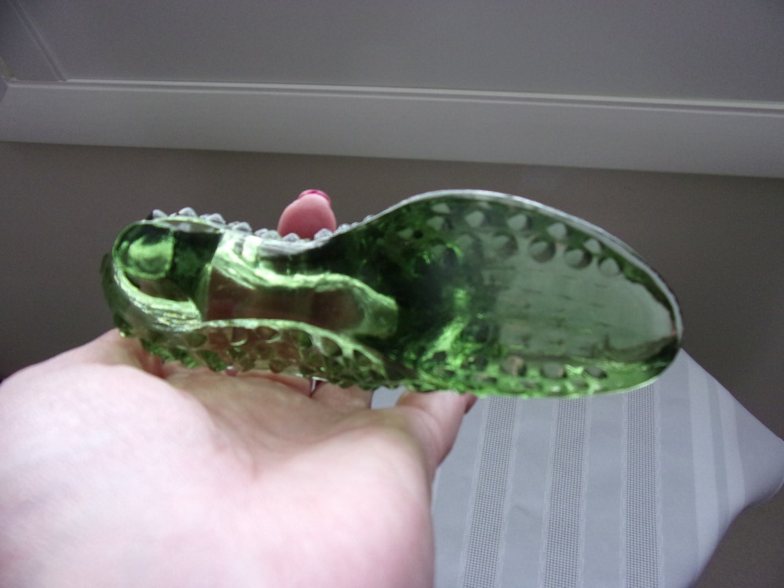 Unique Vintage Mid Century Green Glass Shoe - Etsy