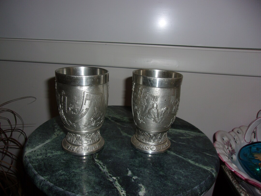 Vintage Pair of Metal Embossed Goblets - Etsy