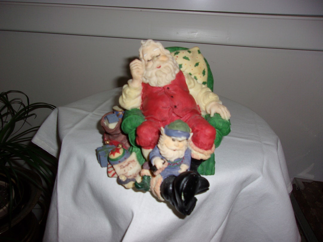 Vintage Heavy Holiday Santa With Elf Stocking Holder - Etsy