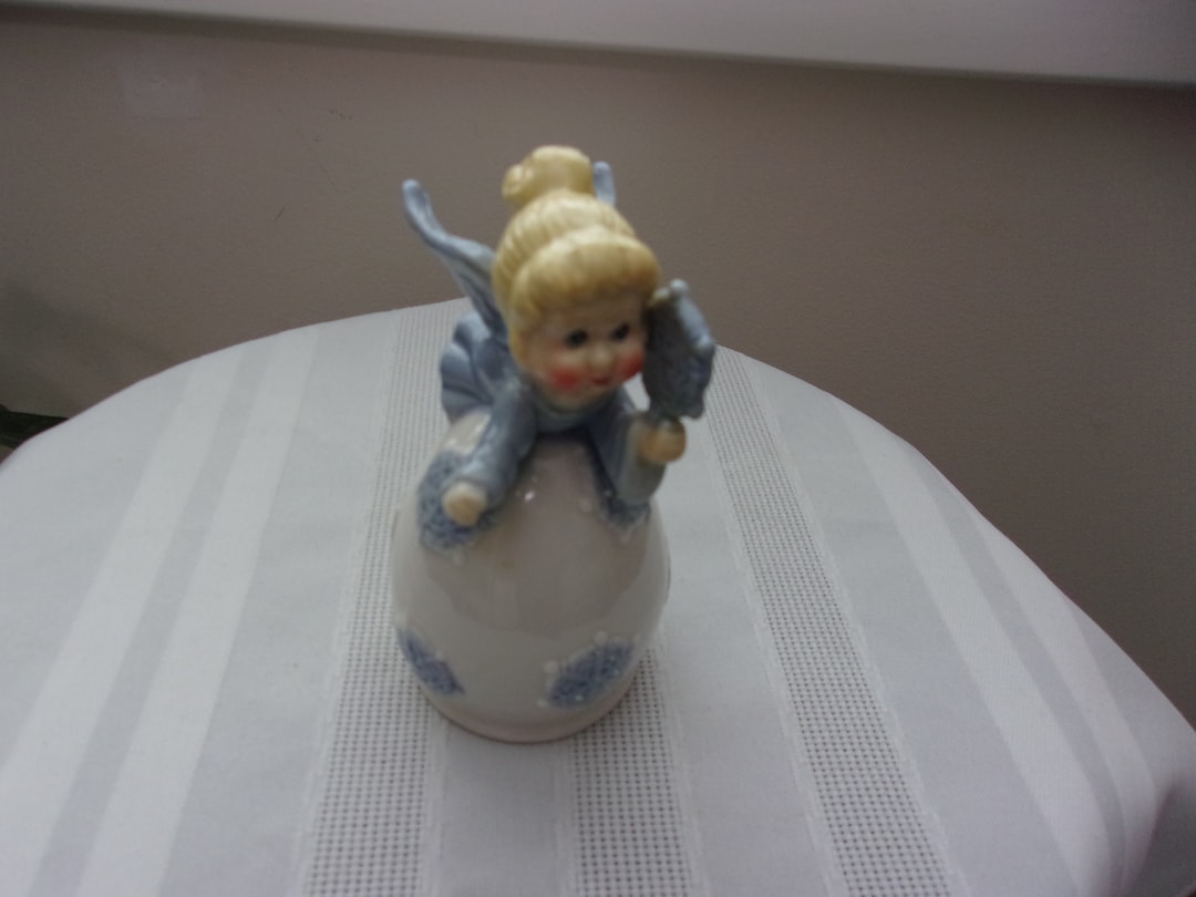 Vintage Blue and White Angel Figurine/bell - Etsy
