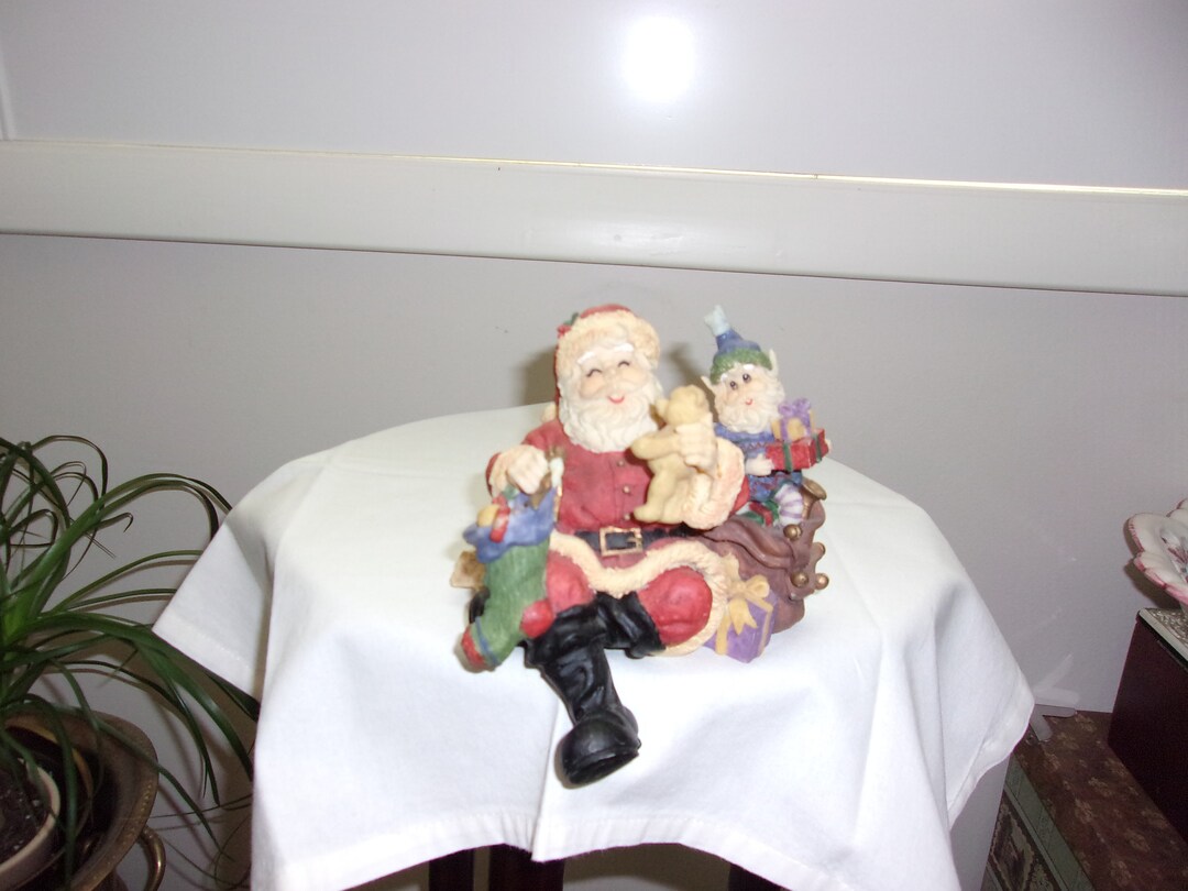 Vintage Heavy Holiday Santa With Elf Stocking Holder - Etsy