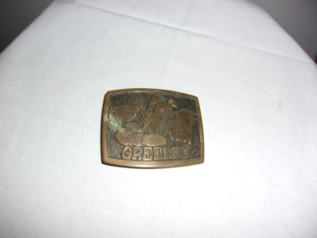 Vintage Brass Belt Buckle Greeley Colorado Farm Graphics Sheep Corn ...