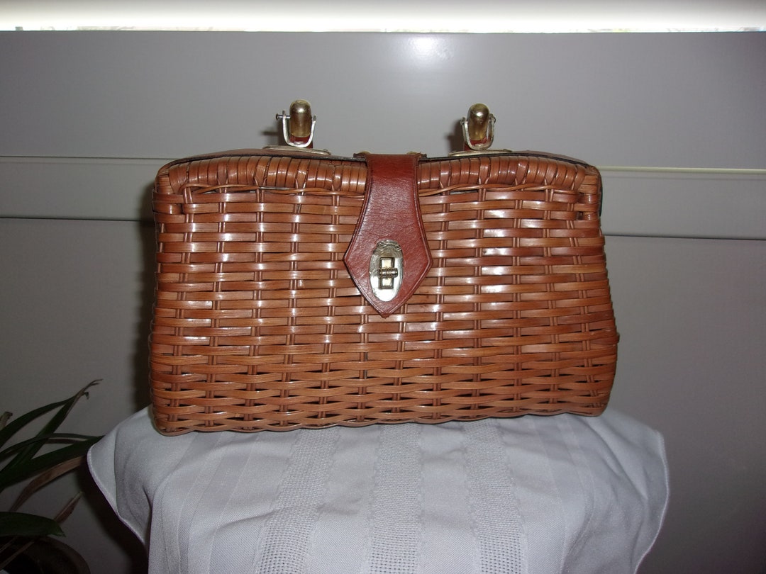 Vintage Simon Wicker Purse Handbag Handcrafted Woven Purse With Leather ...