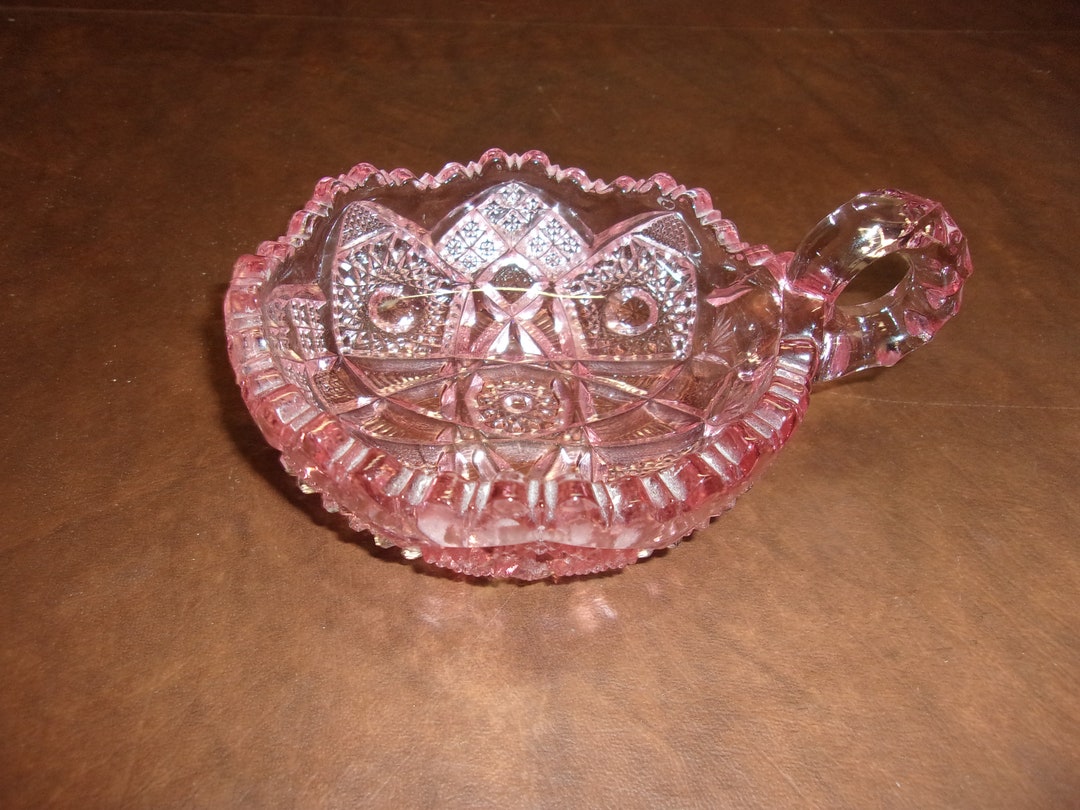 Vintage Pink Cut Glass Relish/candy/mint Dish With Handle - Etsy