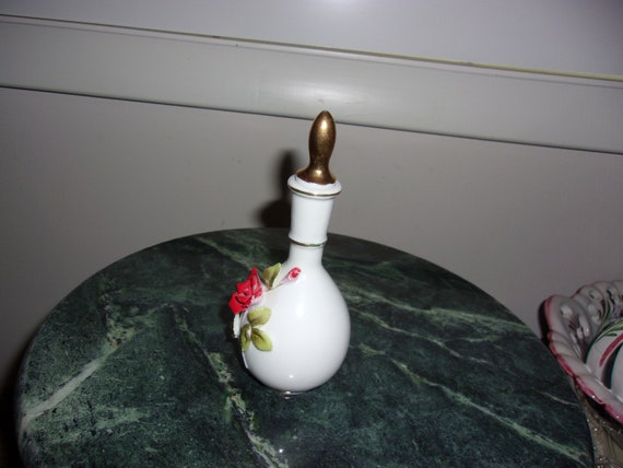 Vintage Porcelain Red Rose Perfume/Vanity Bottle Decor - Gem
