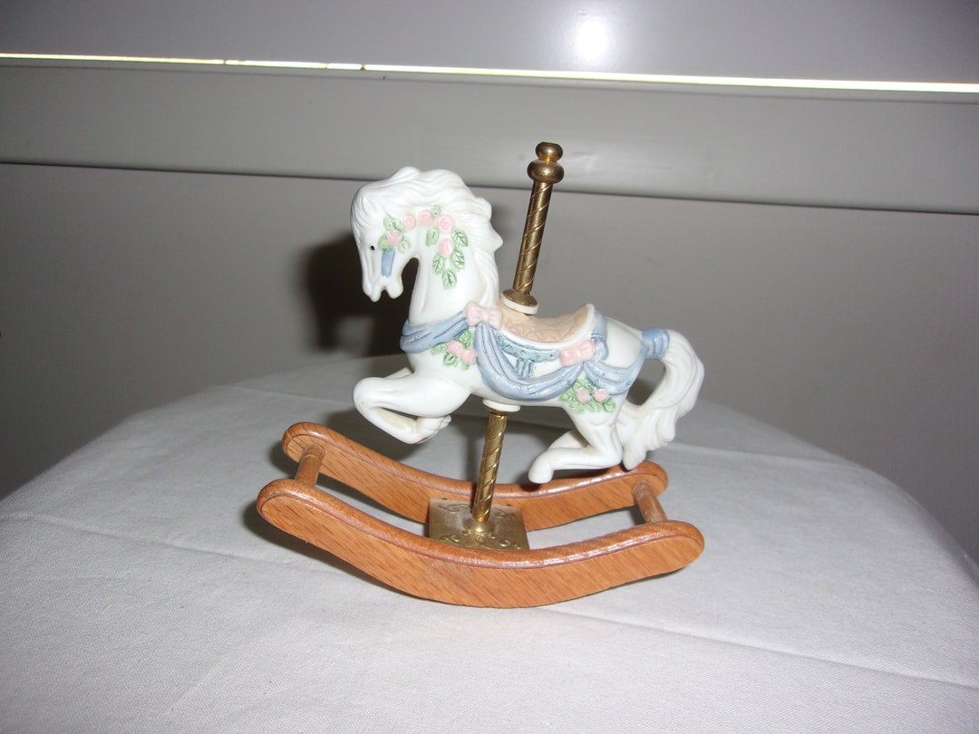 Vintage Ceramic Carousel Horse With Wood Base - Etsy