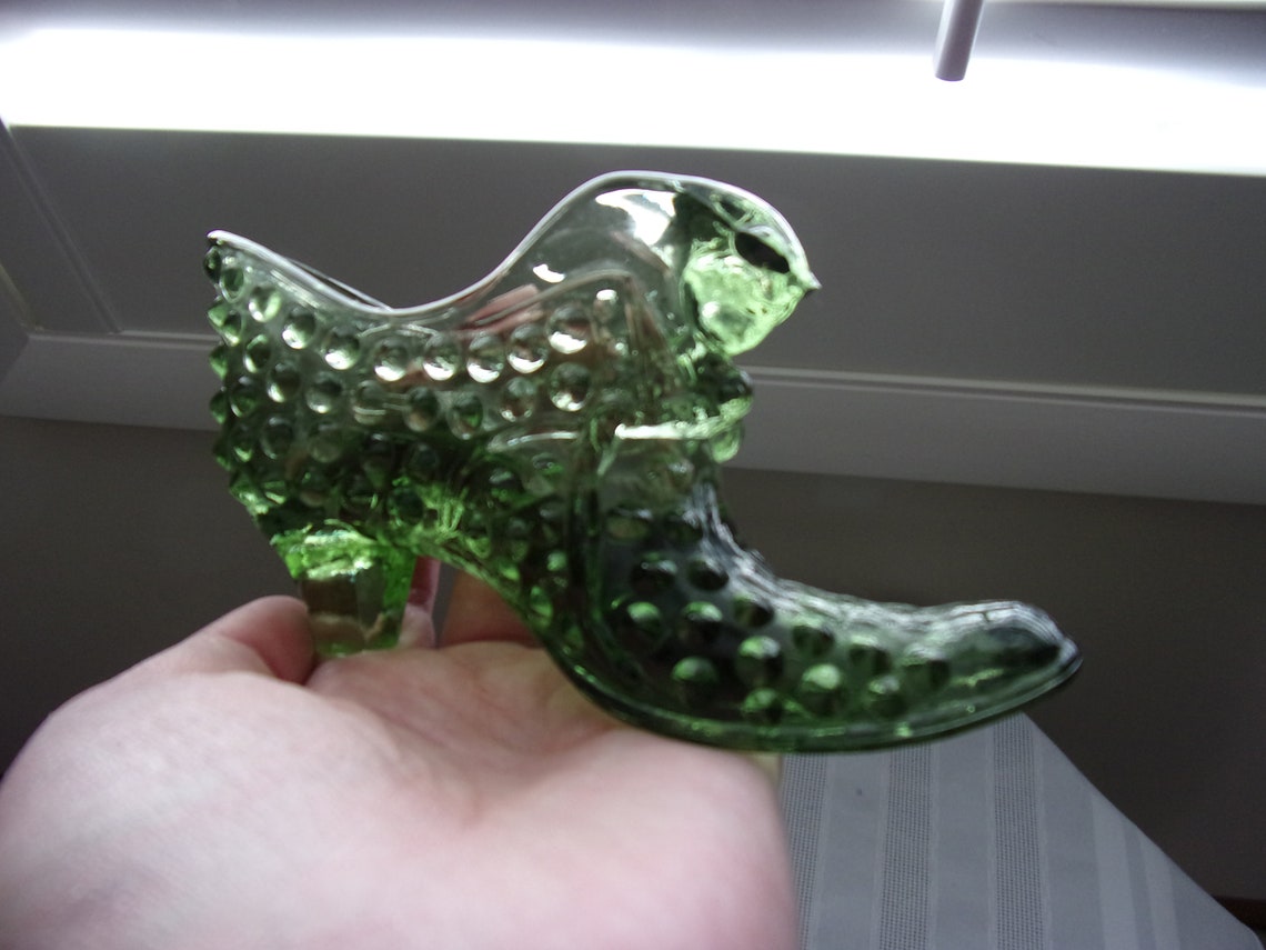 Unique Vintage Mid Century Green Glass Shoe - Etsy
