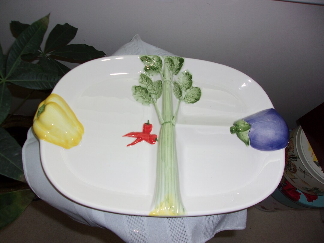 Vintage Ceramic Serving Platter Vegetable Design - Etsy
