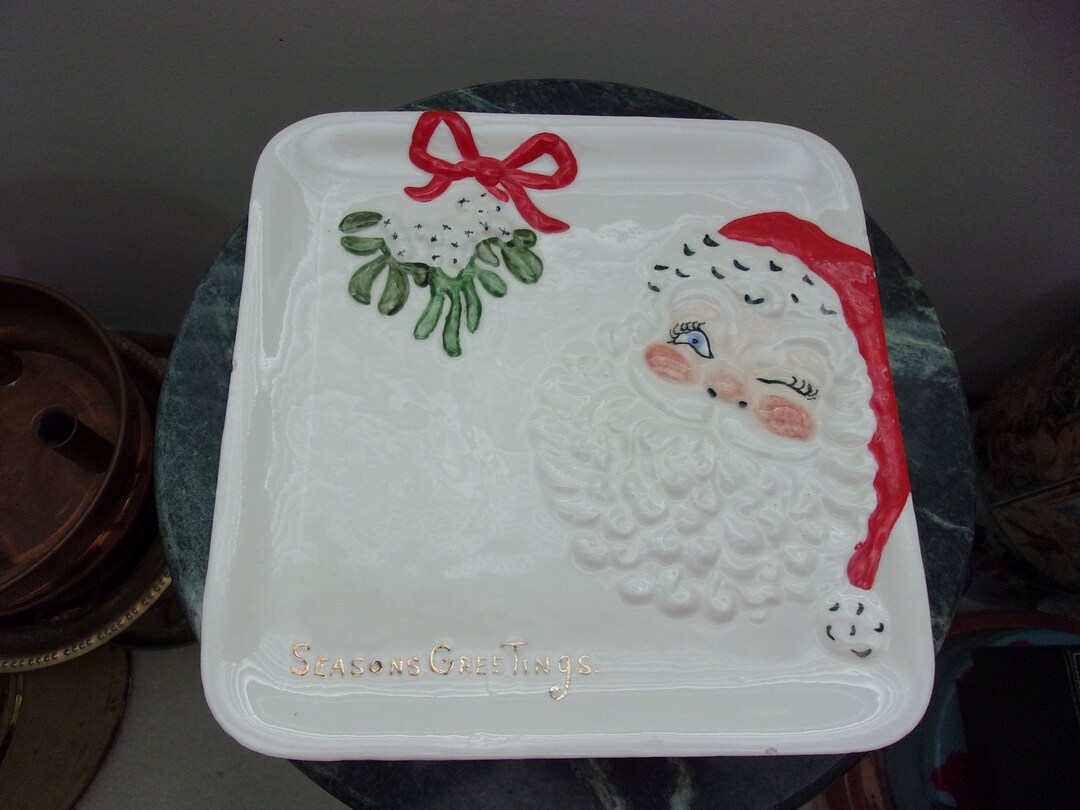 Vintage Handcrafted Ceramic Holiday Santa Cookie Plate - Etsy