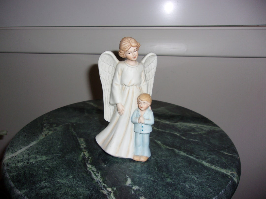 Vintage Ceramic Angel and Young Boy Figurine - Etsy