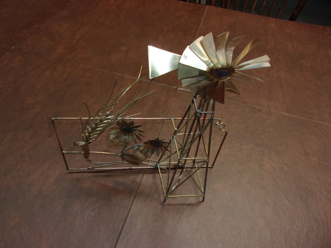 Vintage Handcrafted Metal Windmill Flowers & Wheat - Etsy