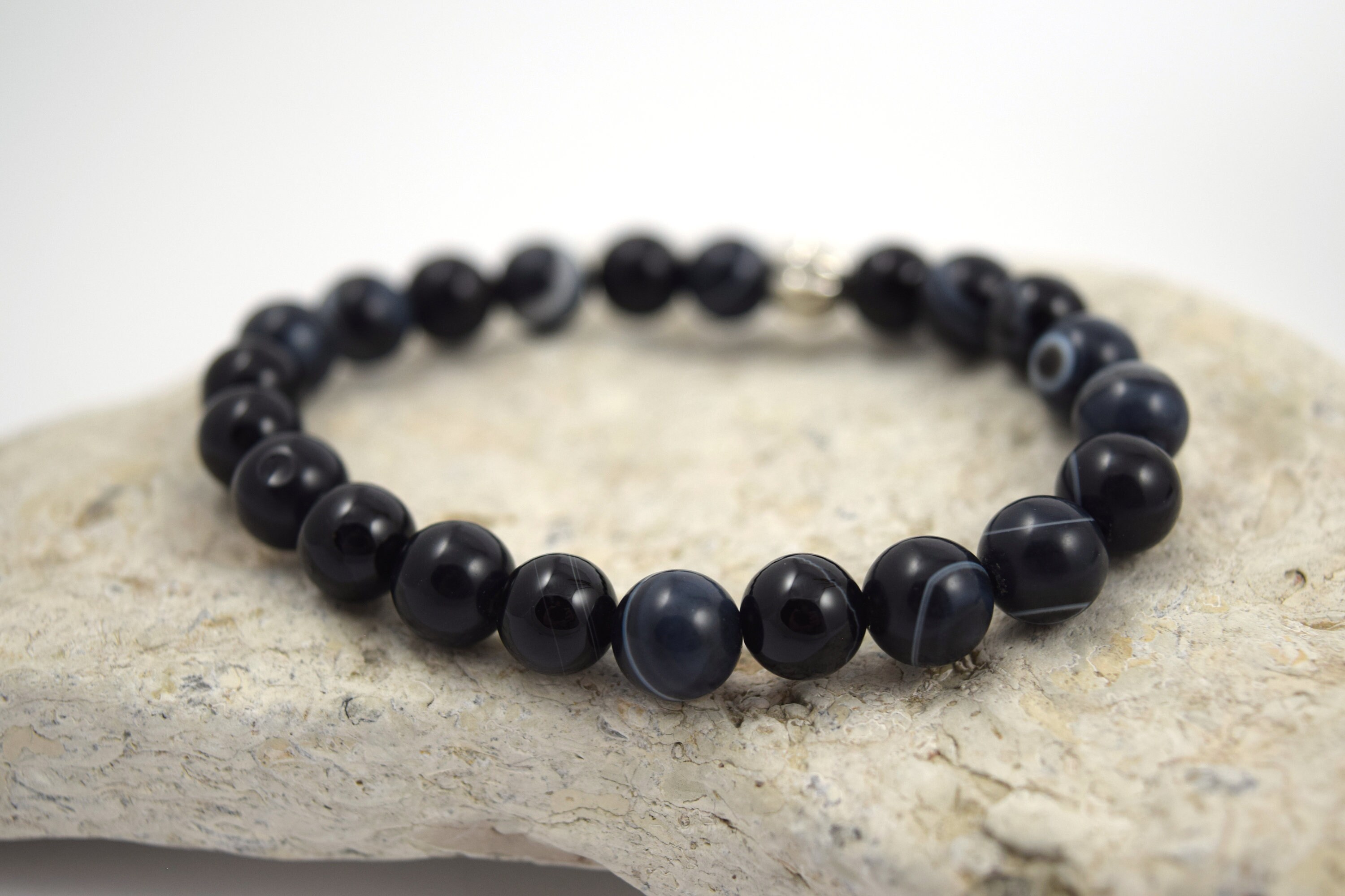 Men's Gemstone Bracelet,black Agate Bracelet for Men,gift for Him ...