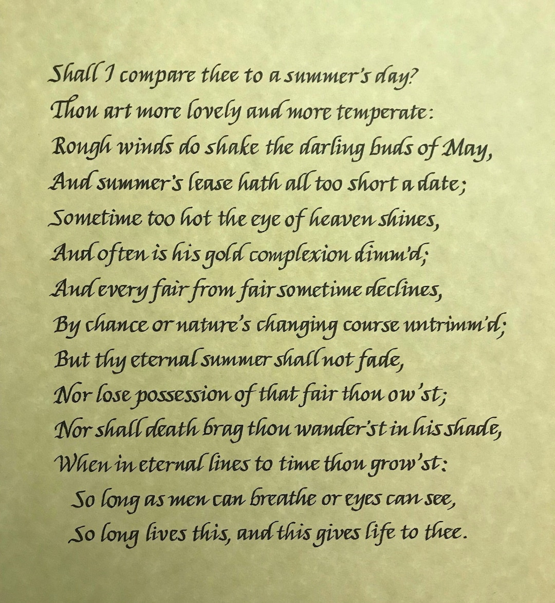 Shakespeare's Sonnet 18 Calligraphy Page - Etsy