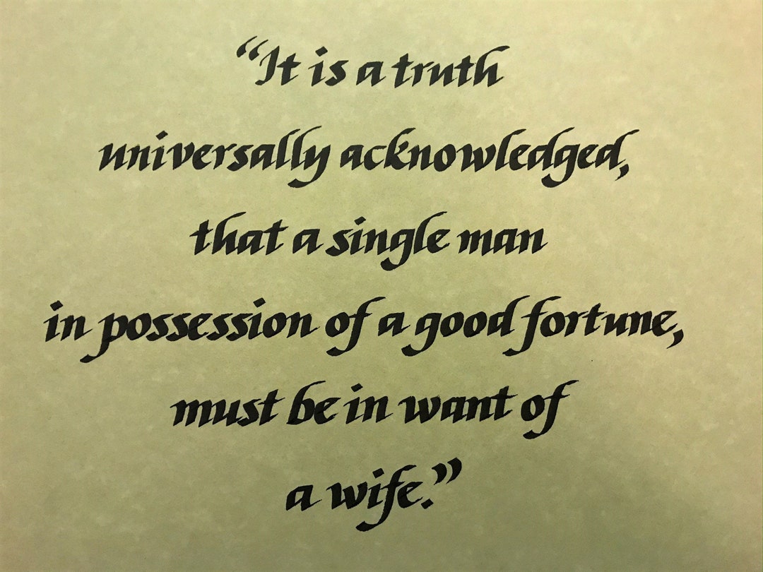 Pride and Prejudice Opening Lines Calligraphy Page - Etsy.de