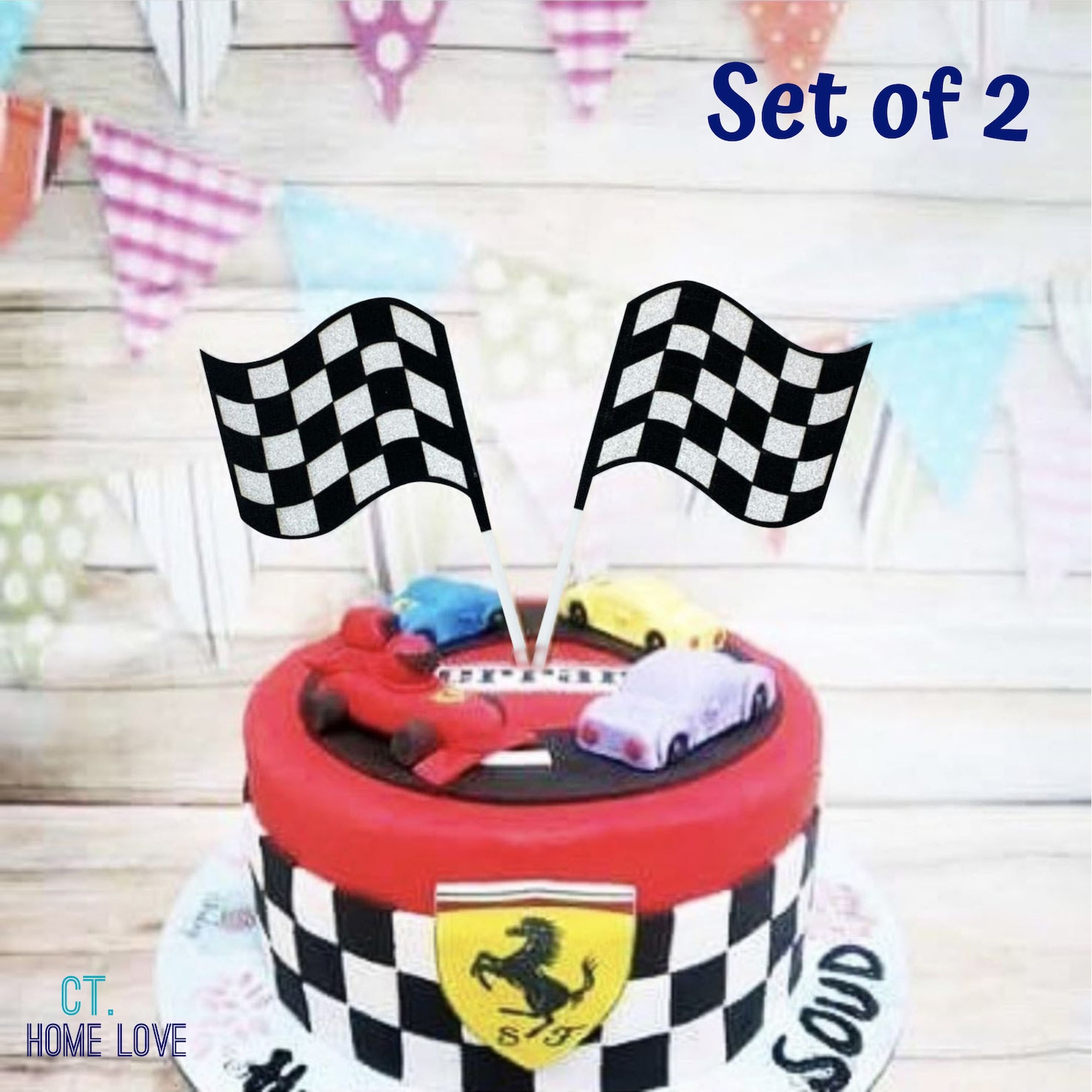 Race Car Flags Cake Topper - Racing Car Boys First Birthday Cake Topper ...