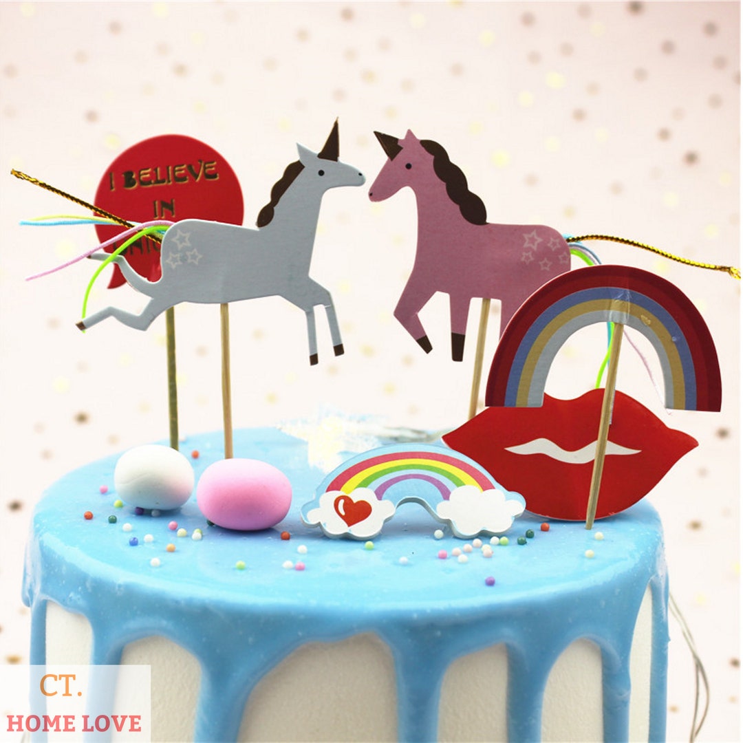 Unicorn Rainbow Cupcake Toppers – Baby Shower - Baby Girl First ...