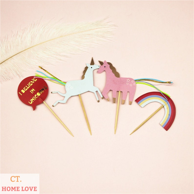 Unicorn Rainbow Cupcake Toppers Baby Shower Baby Girl First Birthday ...