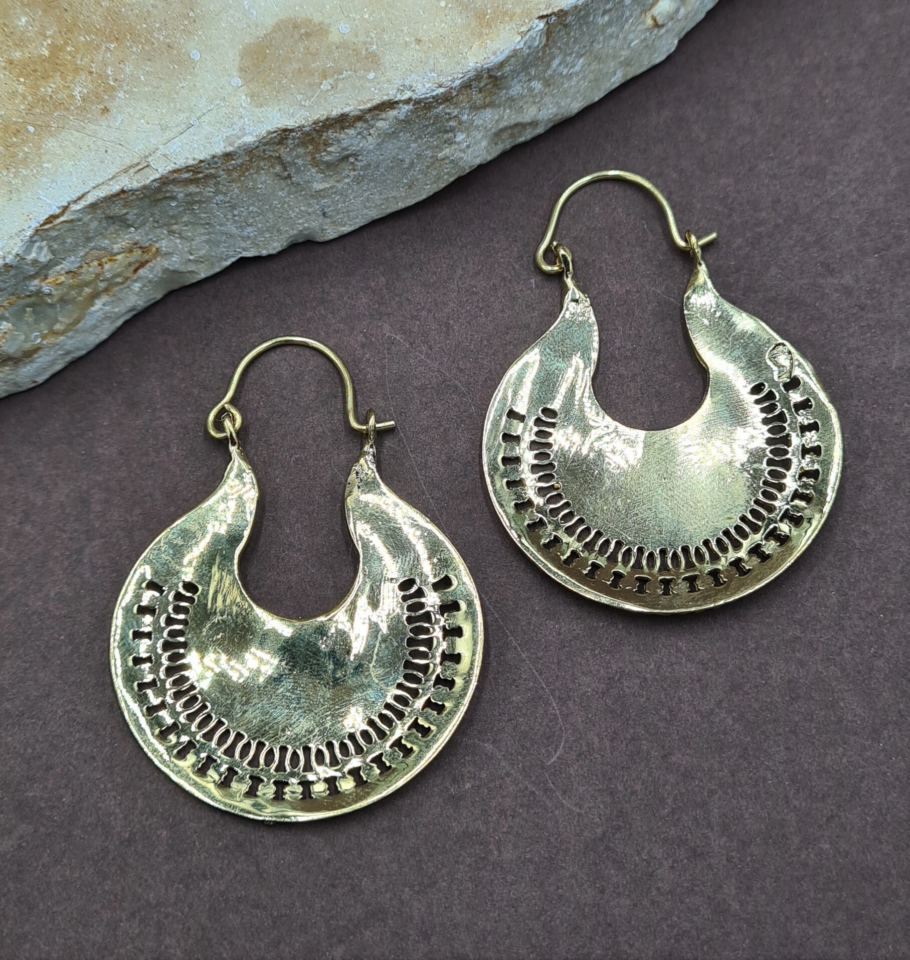 Gold brass gypsy earrings. Gold dangle earrings | Etsy