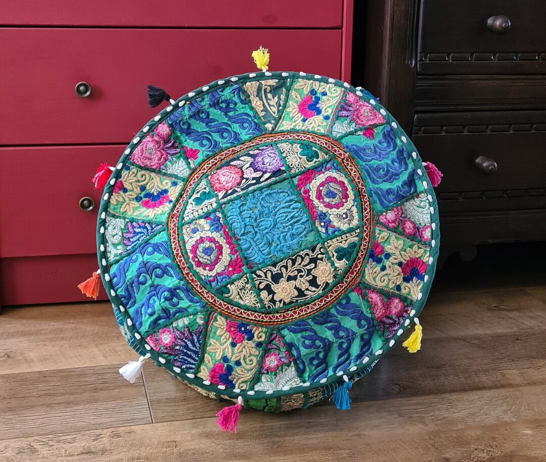 Ethnic Pouf Cover. Patchwork Foot Stool. Indian Home Deco. - Etsy