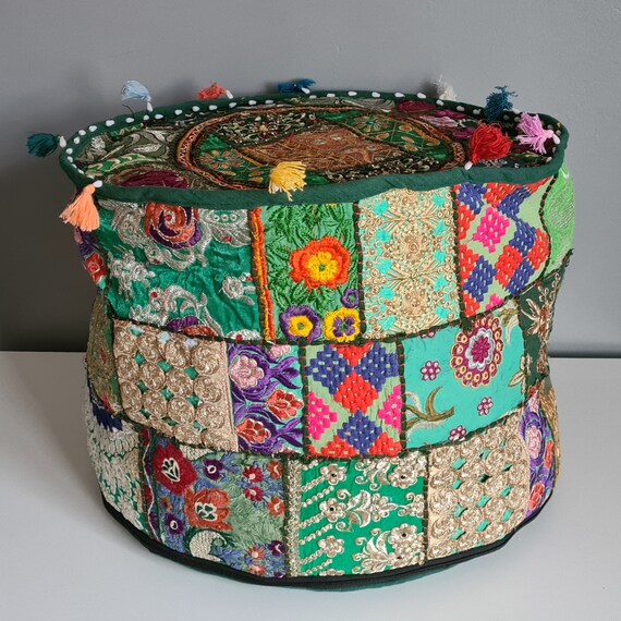 Living Room Furniture Handmade home deco. Indian pouf cover Patchwork ottoman Chairs & Ottomans ...